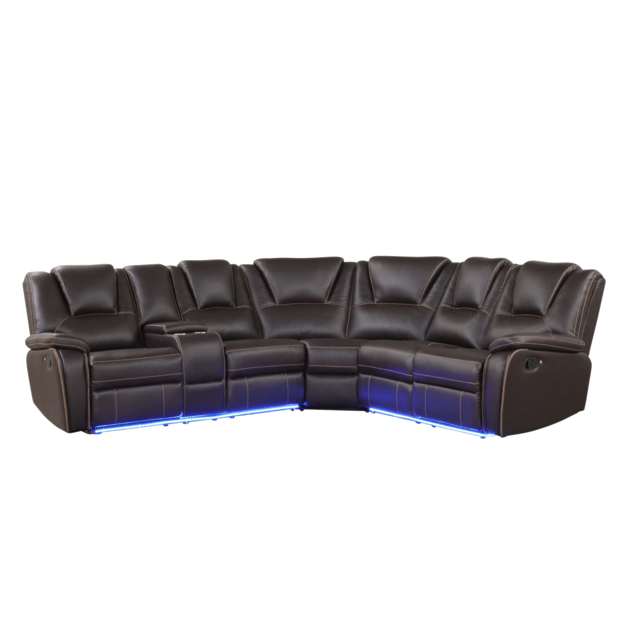 Orren Ellis Modern Faux Leather Manual Reclining Sofa With Center ...