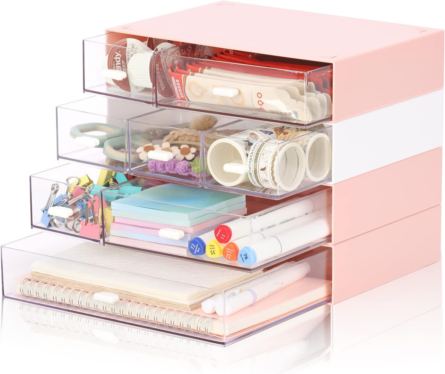 Inbox Zero 4 Pack Plastic Desk Organizer With Drawers Stackable Desktop ...