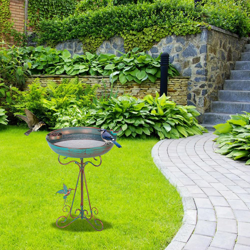 Lark Manor™ Bird Bath 12" Dia Bowl, Metal Birdbath With Feeder ...