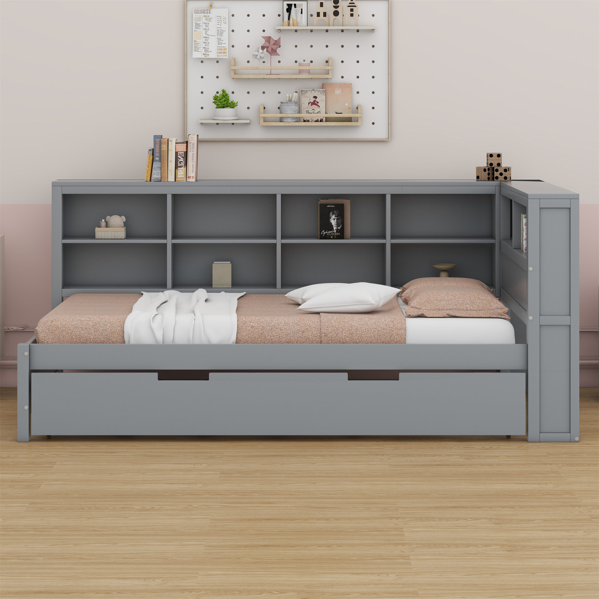 Lark Manor™ Wooden Daybed With Trundle, Daybed With Storage Shelf And ...