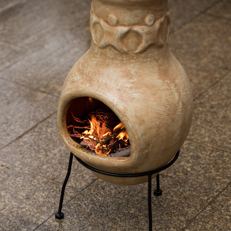 Vintiquewise Beige Outdoor Clay Chiminea Outdoor Fireplace Maya Design ...