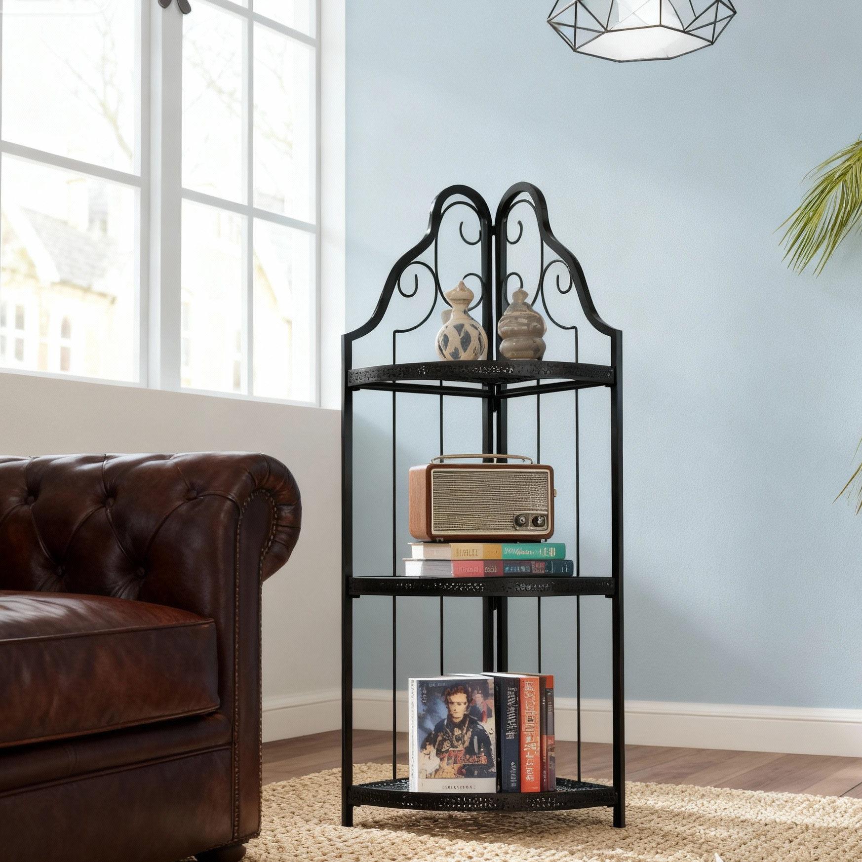 Winston Porter 3-Tier Vintage Corner Shelf, Rustic Metal Open Shelving ...