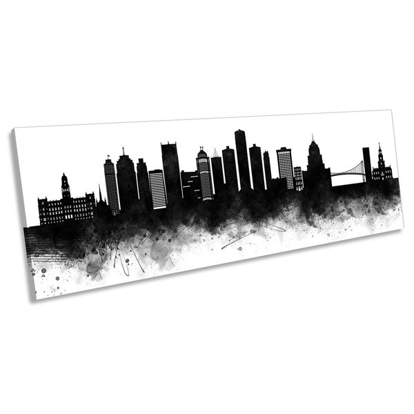 17 Stories Detroit Abstract City Skyline - Wrapped Canvas Panoramic ...