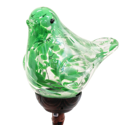 Exhart Solar Pearlized Hand Blown Glass Bird Garden Stake, 6 by 31 ...