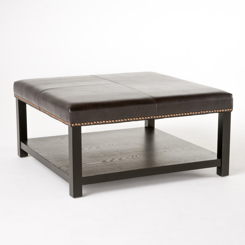 Red Barrel Studio® Large Square Ottoman Bench, Faux Leather Coffee ...