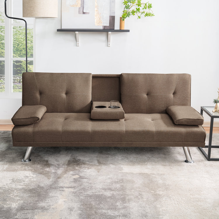 Wrought Studio™ Futon Sofa Bed with Armrest, Cupholders, & Reclining ...