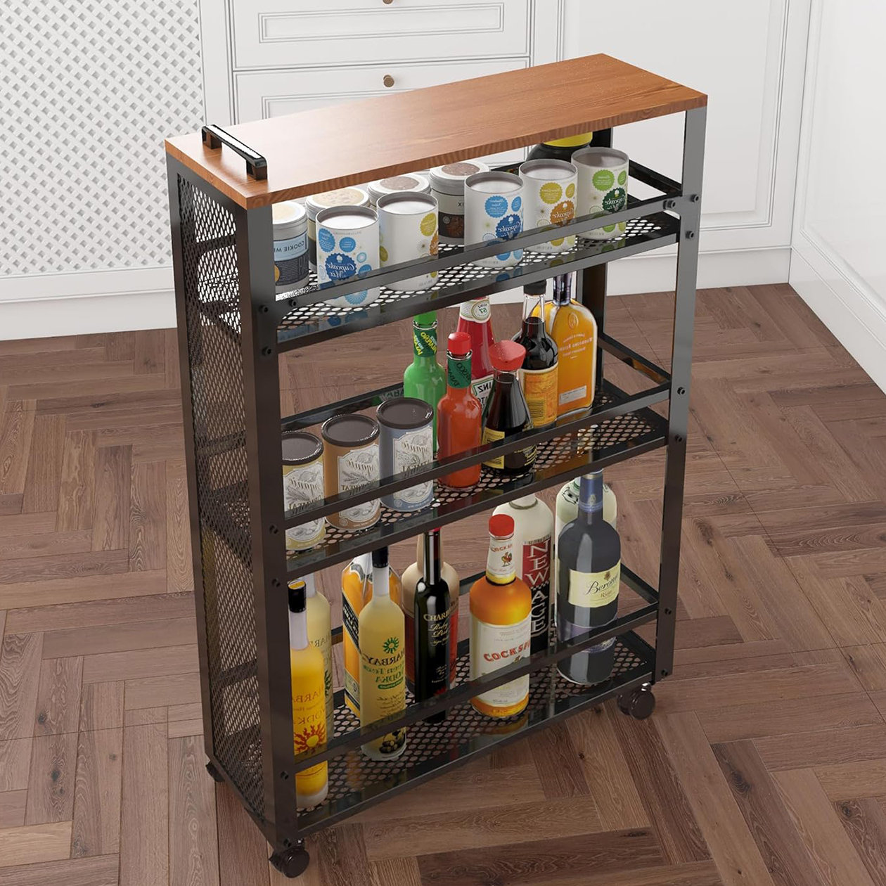 17 Stories Multifunction Kitchen Wire Basket Shelf Trolley, 3-Tier ...