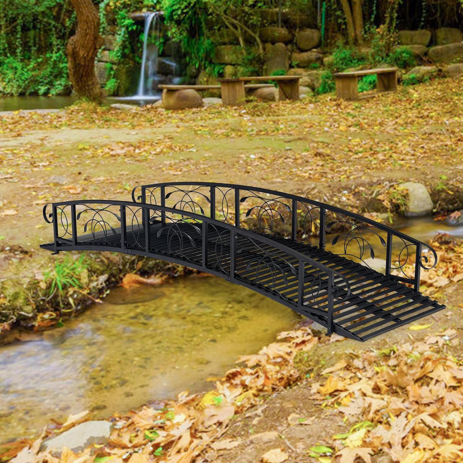 Kinbor 8 FT Metal Garden Bridge - Garden Bridges For Outdoors, Outdoor ...