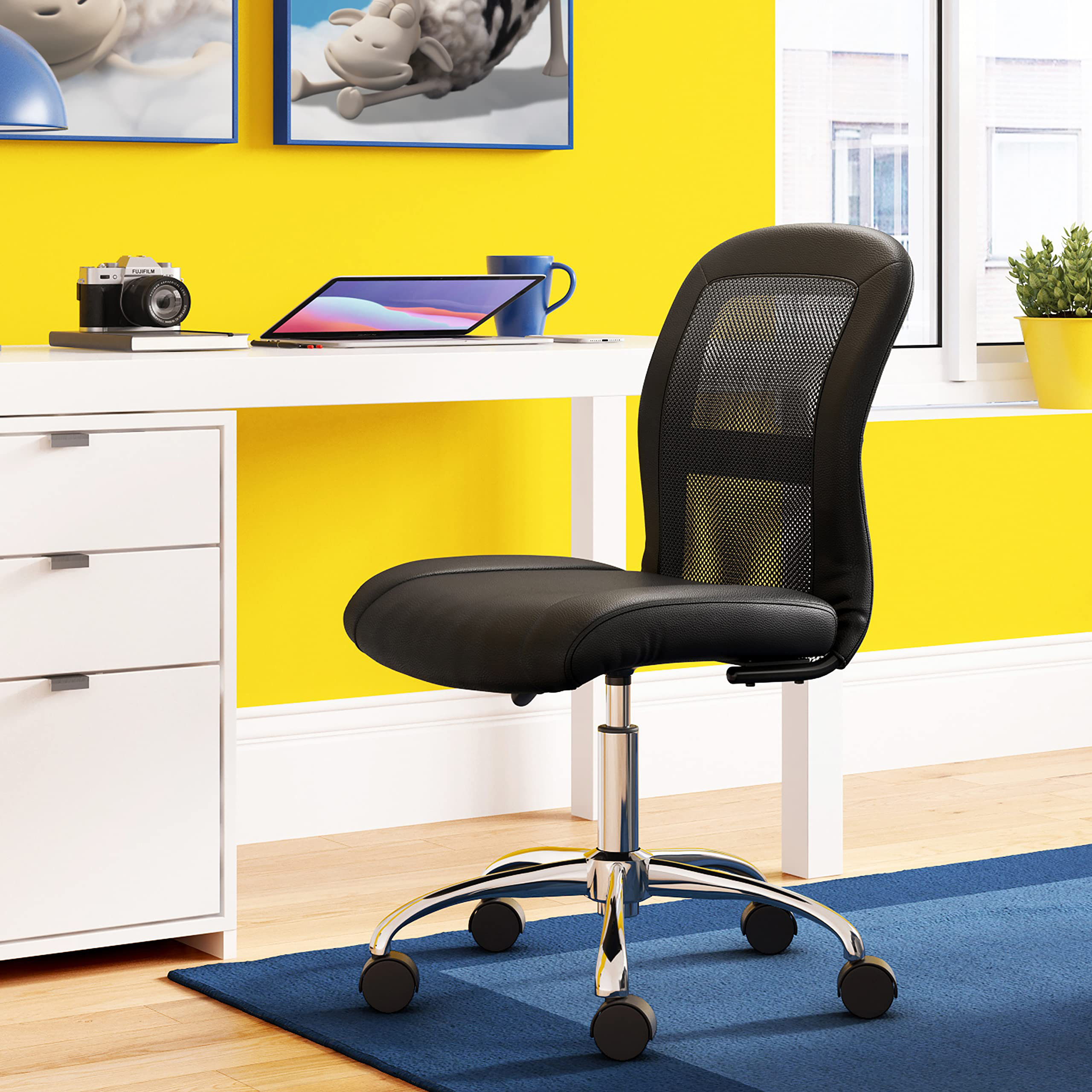 Inbox Zero Armless Deskchair, Small Task Chair With Wheels, Breathable ...