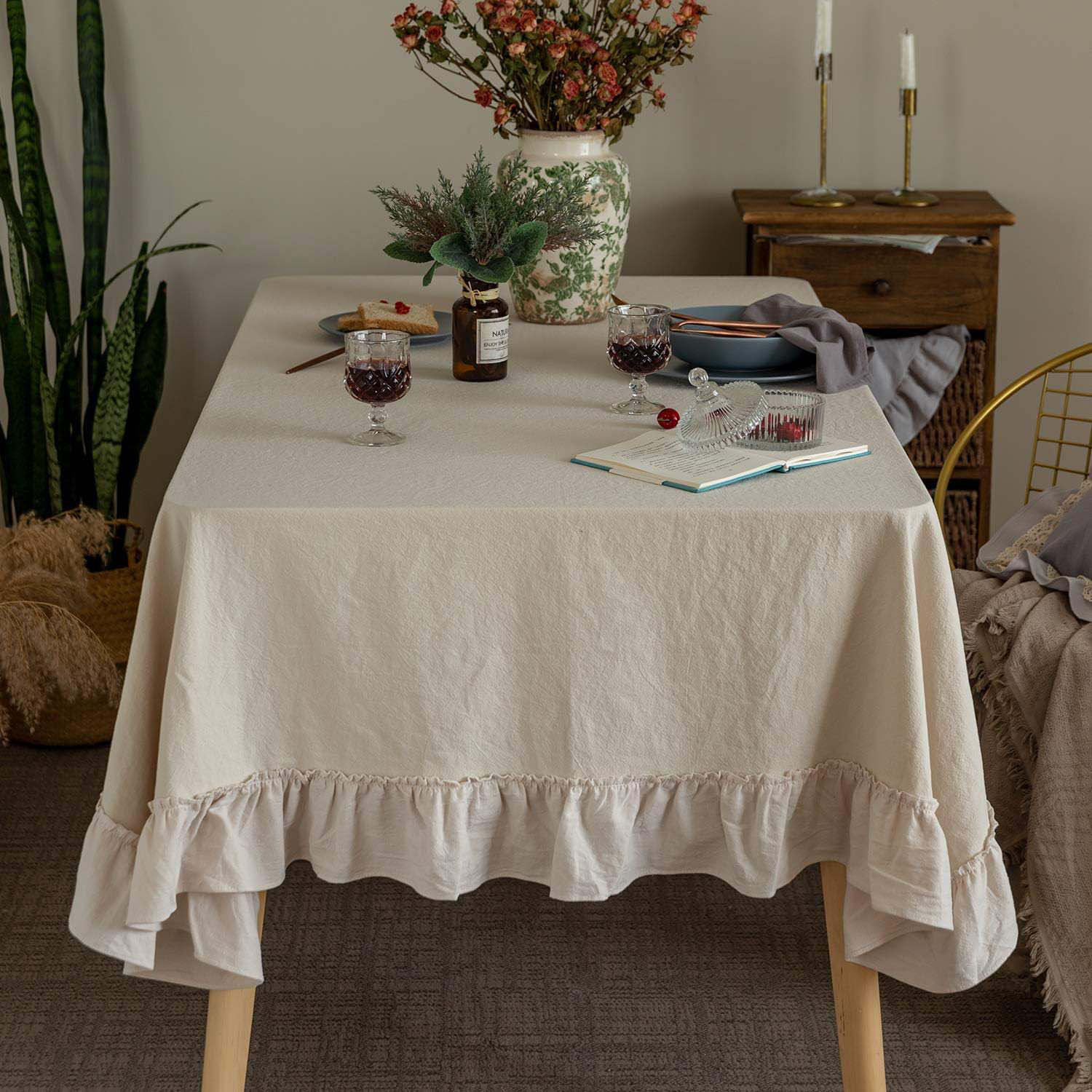Red Barrel Studio® Farmhouse Ruffle Tablecloth Cotton Flounces Trim ...