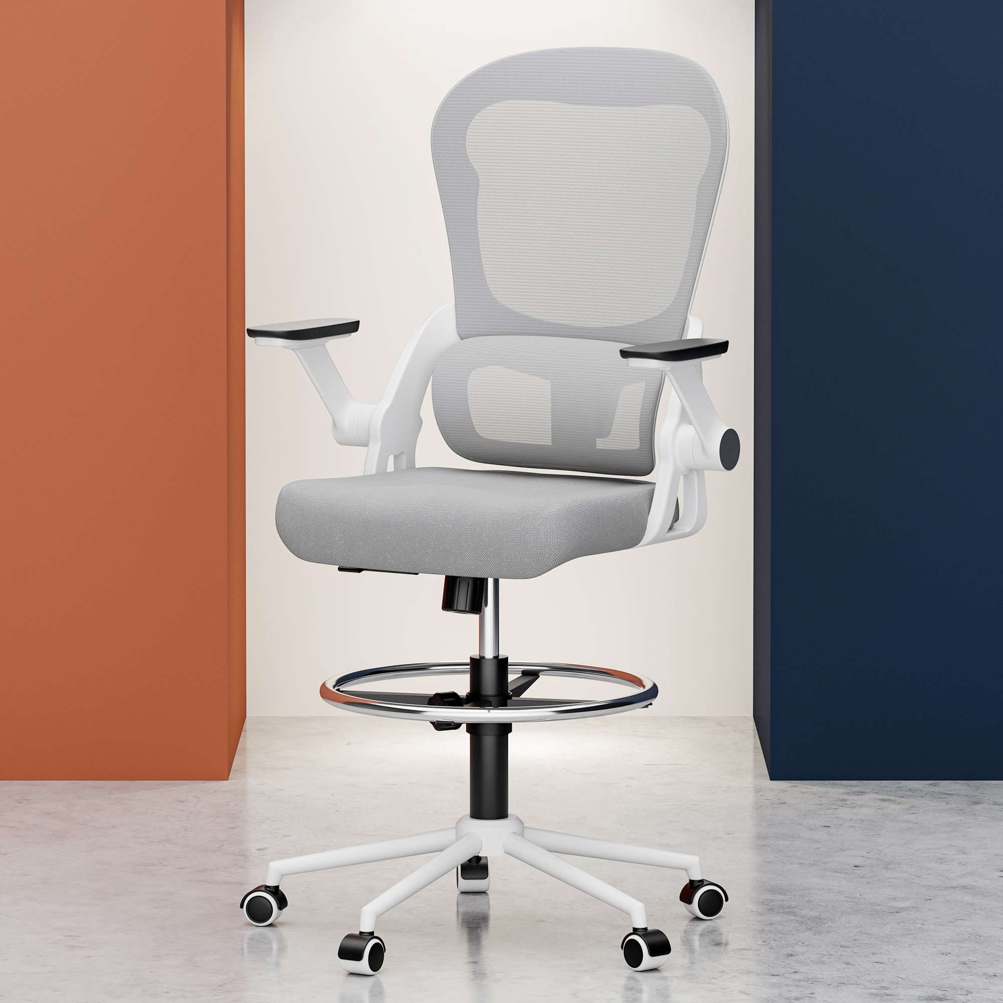 Inbox Zero Mikaella Ergonomic Drafting Chair with Footrest Ring, Office ...