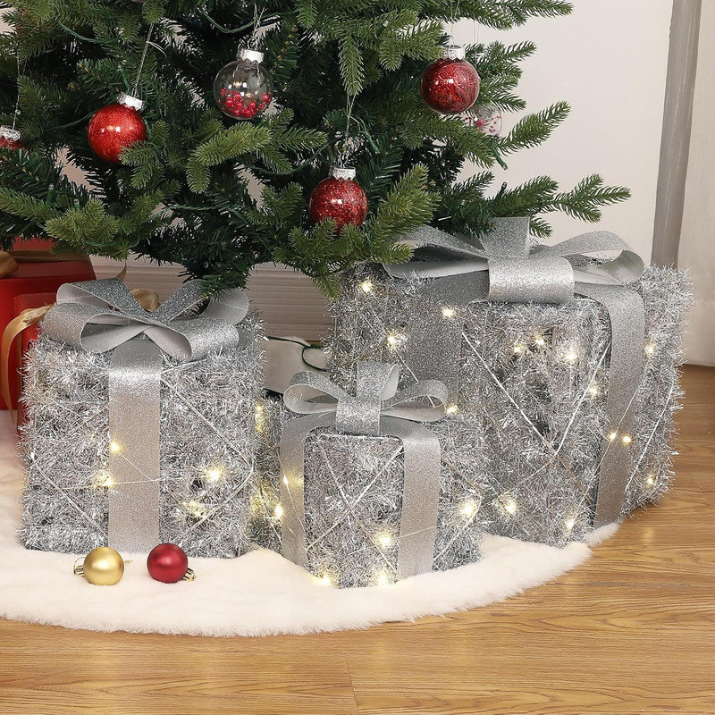 Sangdo Set of 3 Christmas Lighted Gift Boxes, Prelit Present Boxes with ...