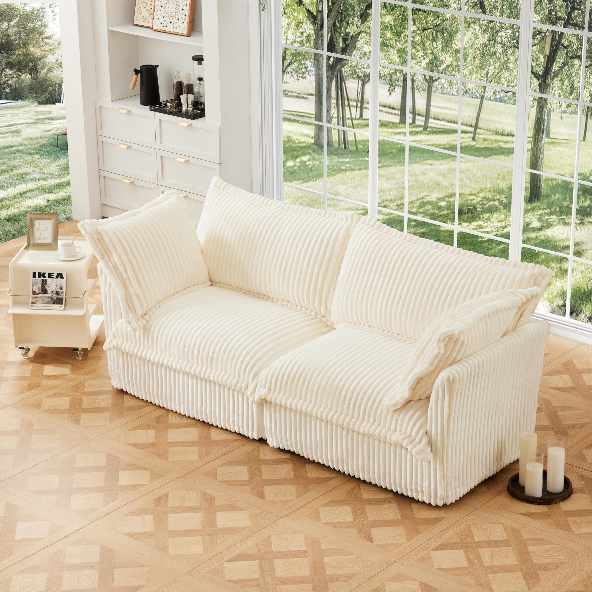 Corrigan Studio® Modern 2 Seater Upholstered Sofa with 2 Pillows for ...