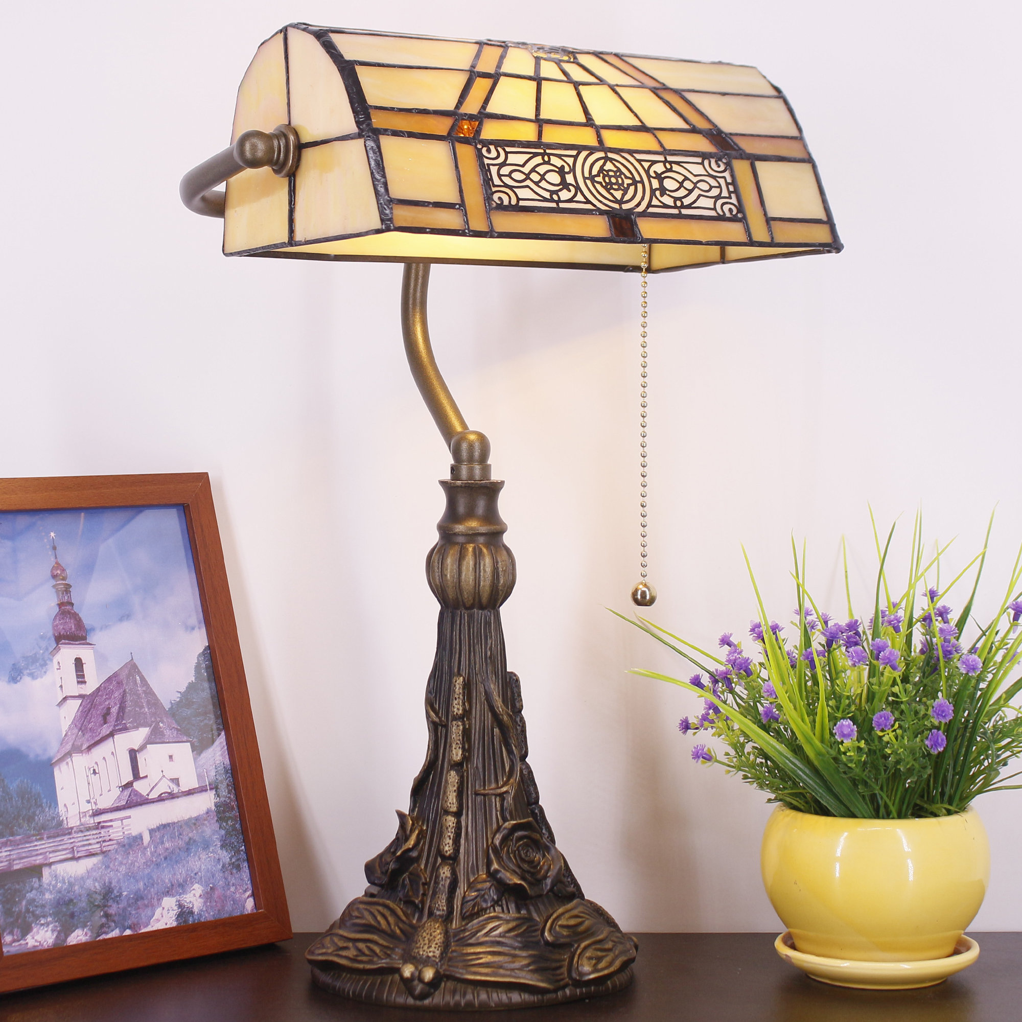 Bloomsbury Market Tiffany Banker Lamp Small Stained Glass Table Lamp ...