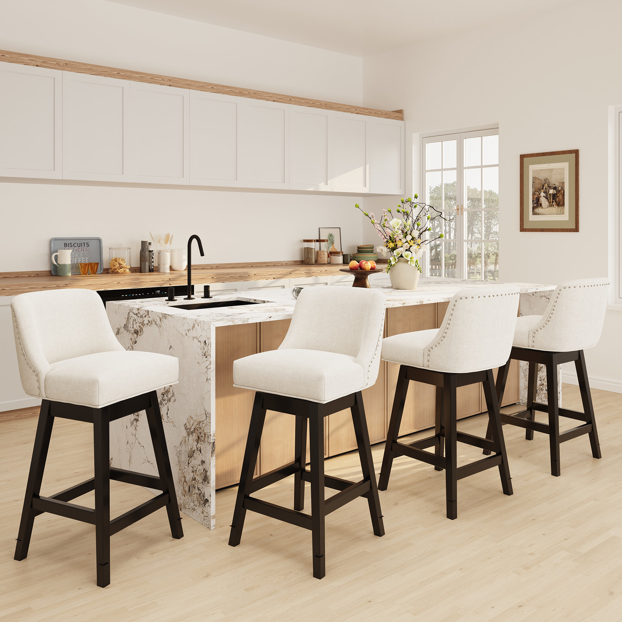 Corrigan Studio 360°Bar Counter Stool with Solid Wood Frame & Reviews ...