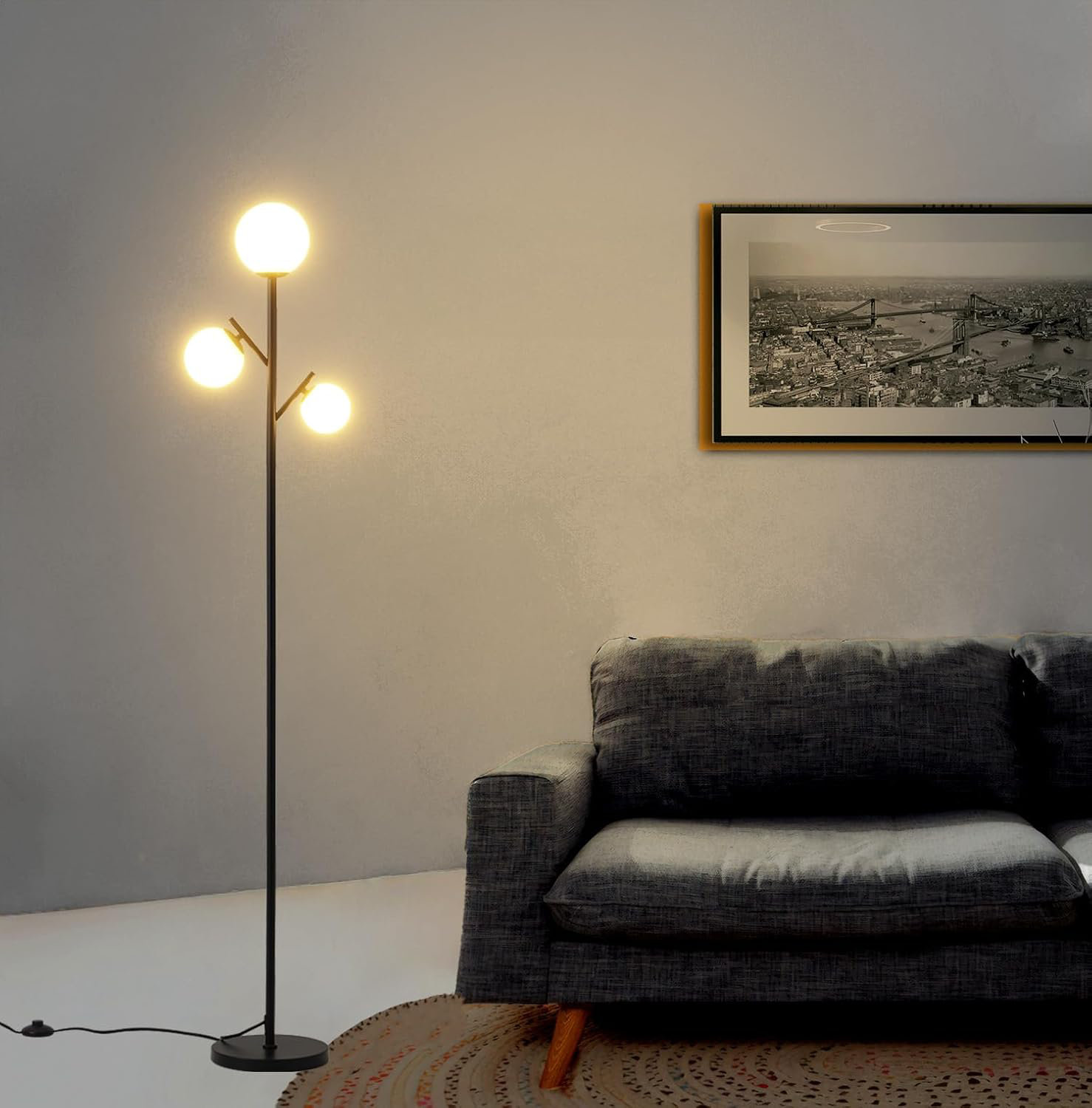 Latitude Run® 3 Globe Mid Century Modern Floor Lamp - Arcing Rustic ...