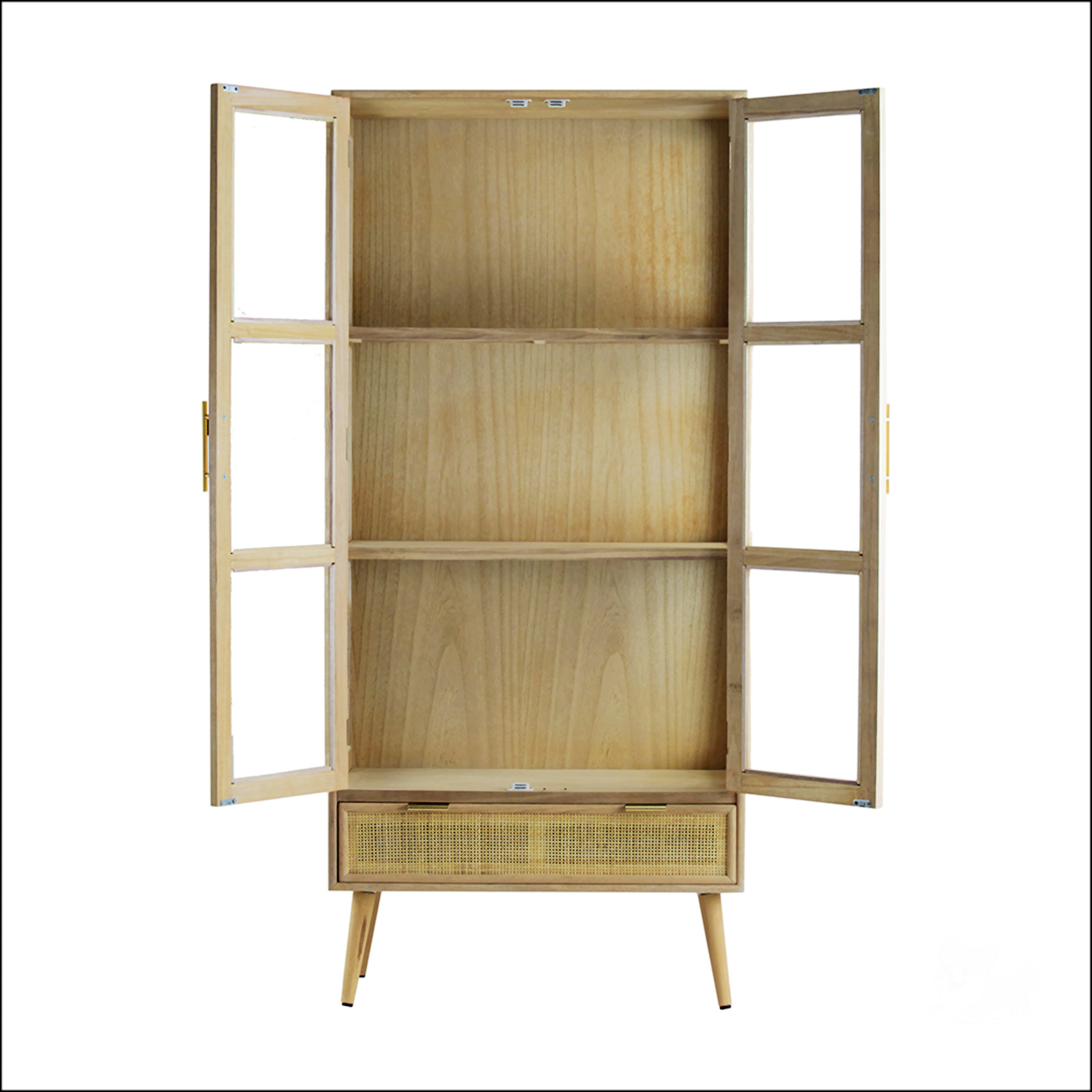 Latitude Run® Tall Glass-Door Cabinet With Natural Finish And Mixed ...