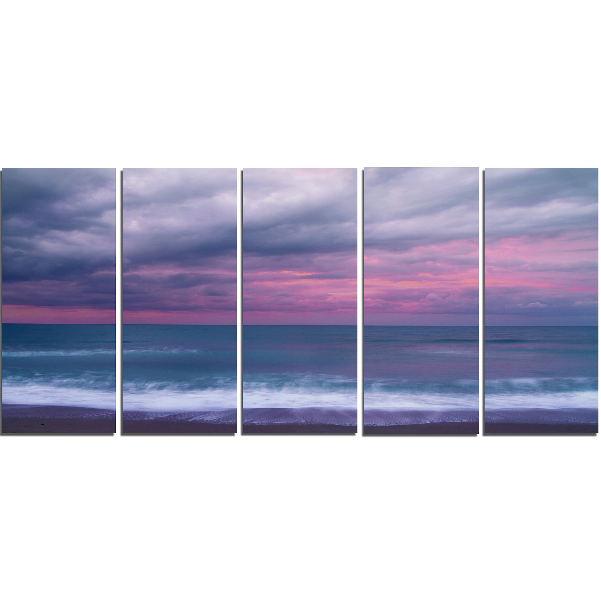 Design Art 'Blue and Pink Unset Over Sea' 5 Piece Photographic Print on ...