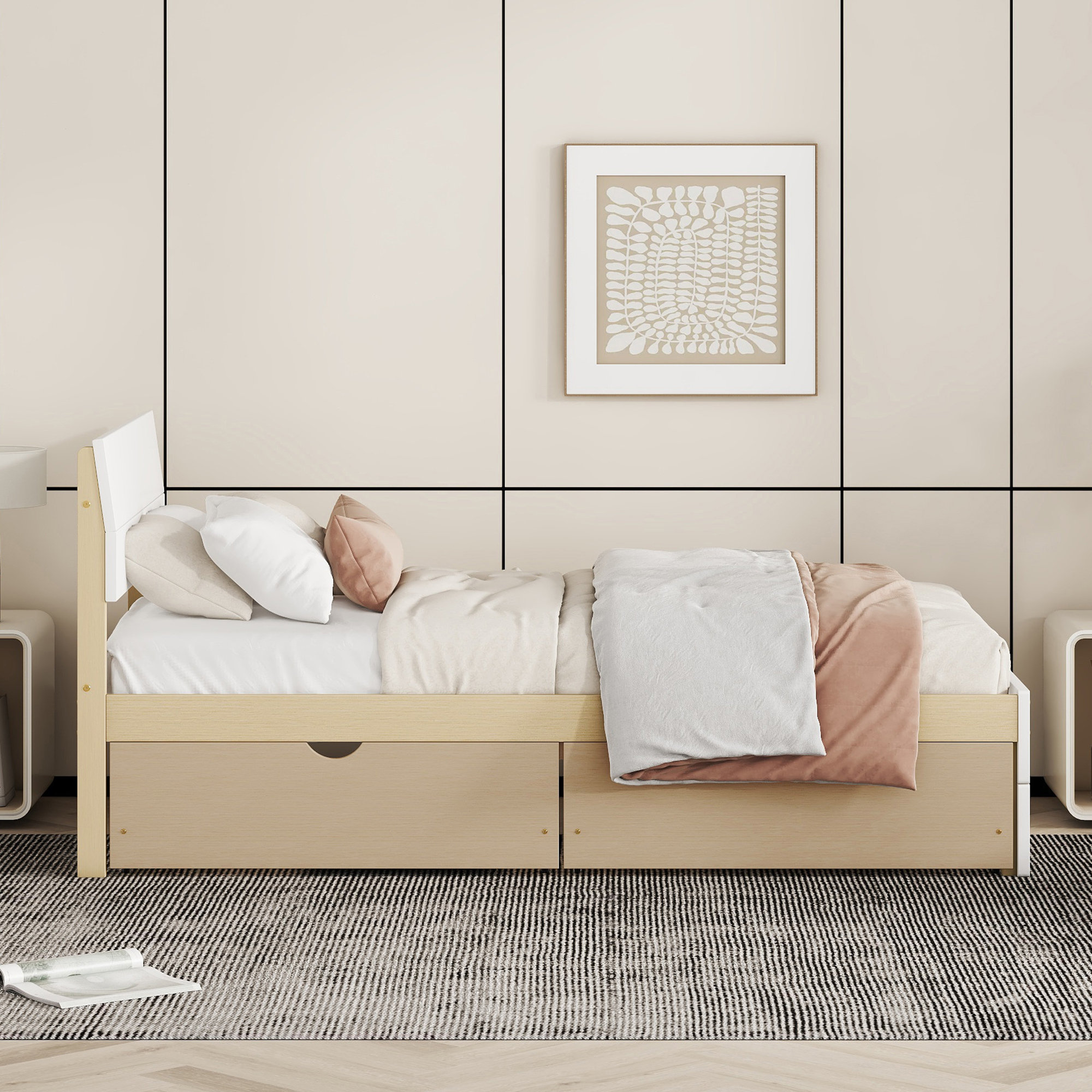 Latitude Run® Modern Bed Frame With 2 Drawers For High Gloss Headboard ...