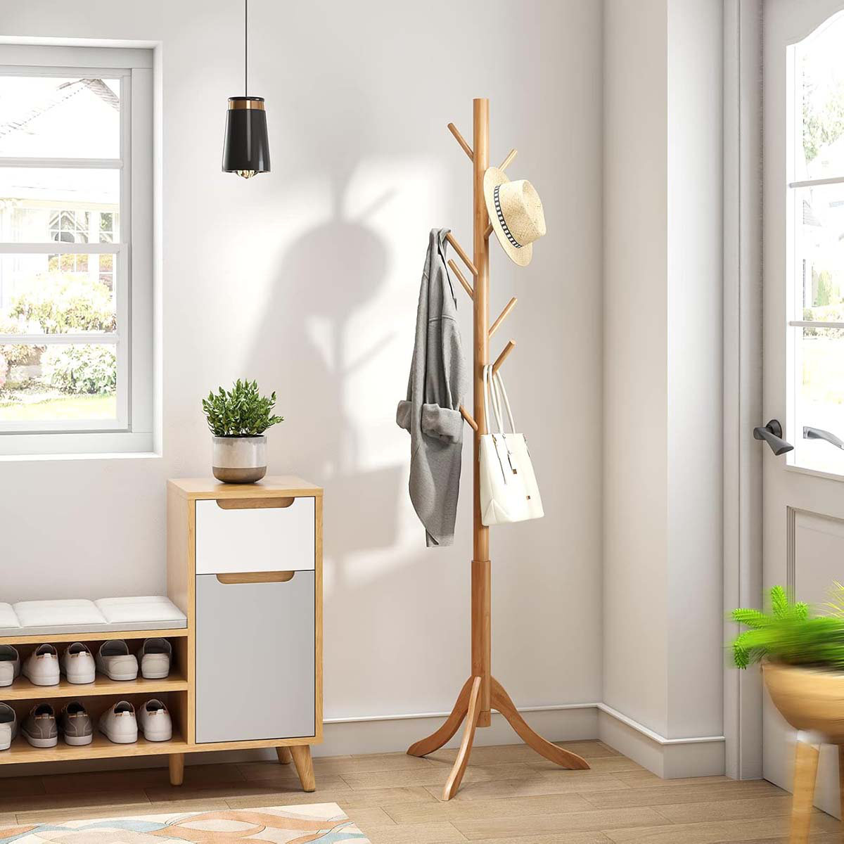 Winston Porter Coat Rack Freestanding, Bamboo Wood Coat Stand With 8 ...