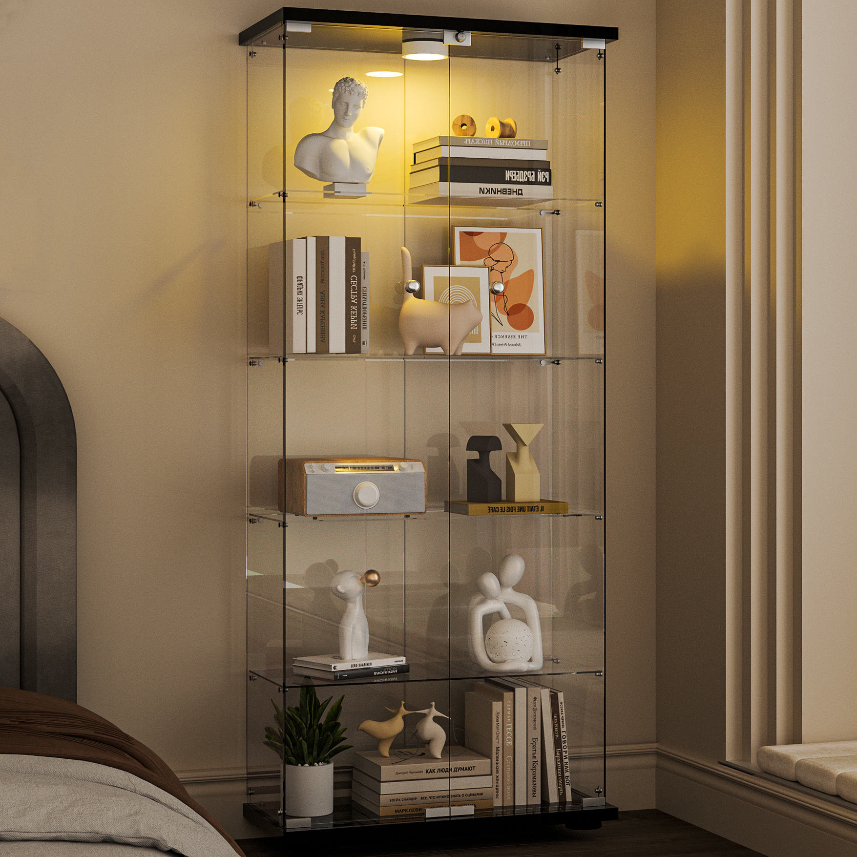 Ebern Designs Jabdiel 5-Shelf Tempered Glass Display Cabinet with LED ...