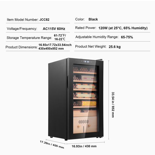 Stellweilan Tessberg Electric Cigar Humidor, 82L Cigar Humidor Cabinet ...