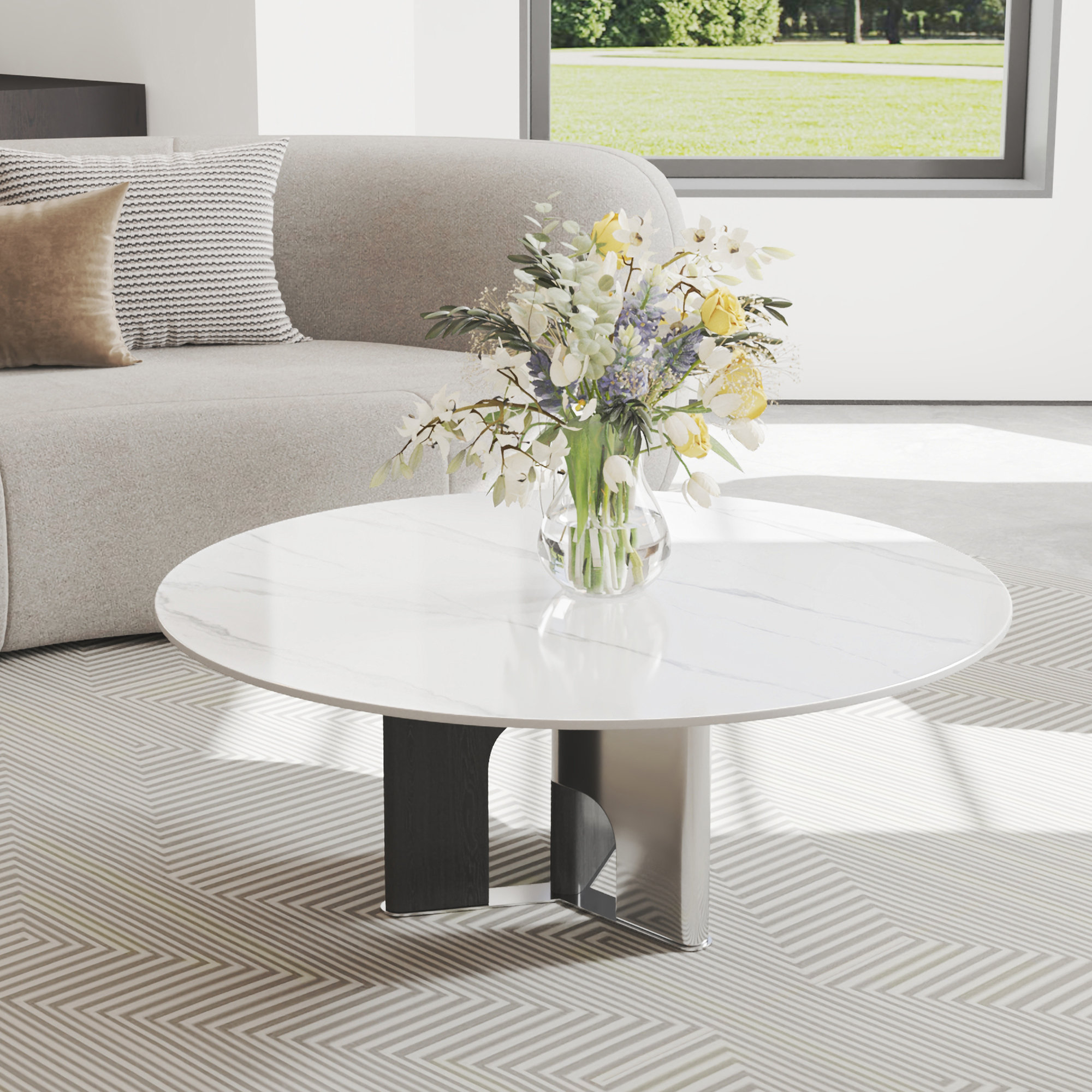 Brayden Studio® 35.45'' Round Coffee Table, White Sintered Stone Coffee ...