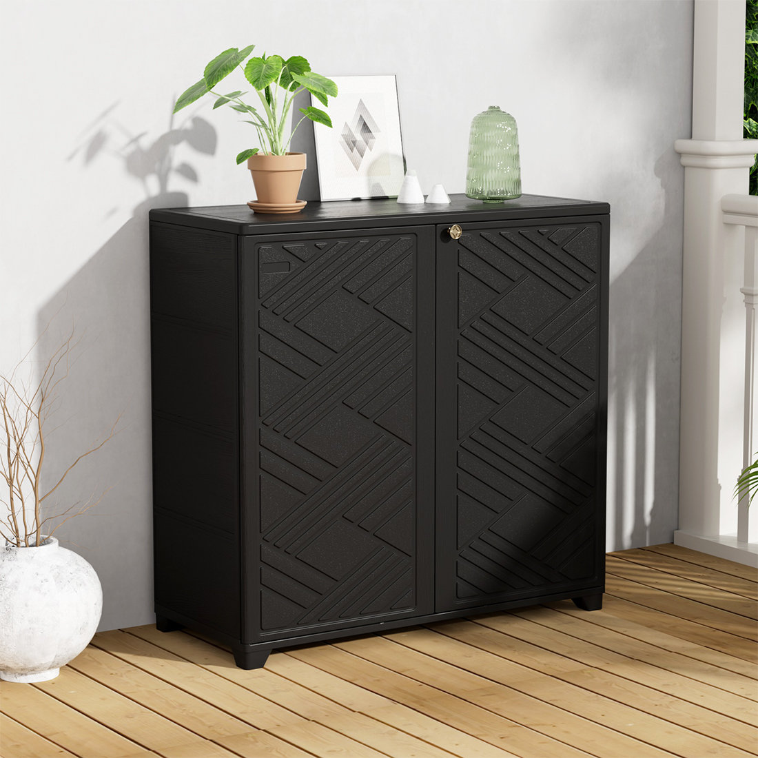 Kinying Outdoor Storage Cabinet Waterproof, 34"X15"X33" Resin Outdoor ...