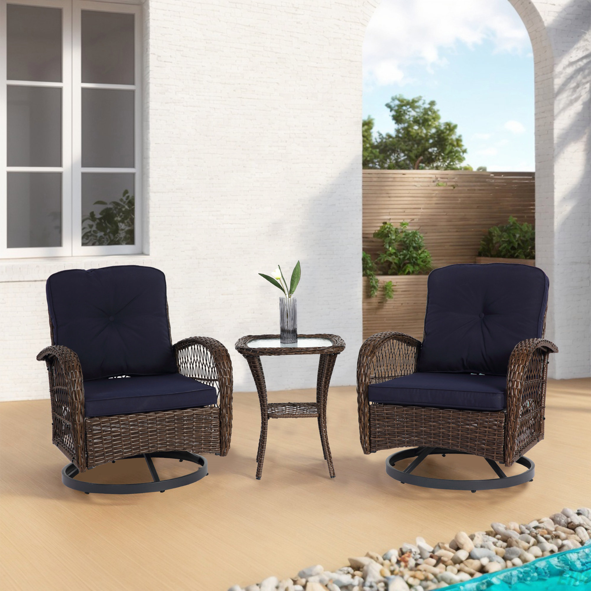 Rosecliff Heights 3 Pieces Outdoor Swivel Rocker Patio Chairs, 360 ...