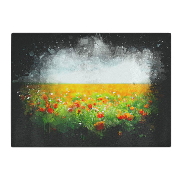 East Urban Home Tempered Glass Poppy Field Dreams Chopping Board ...