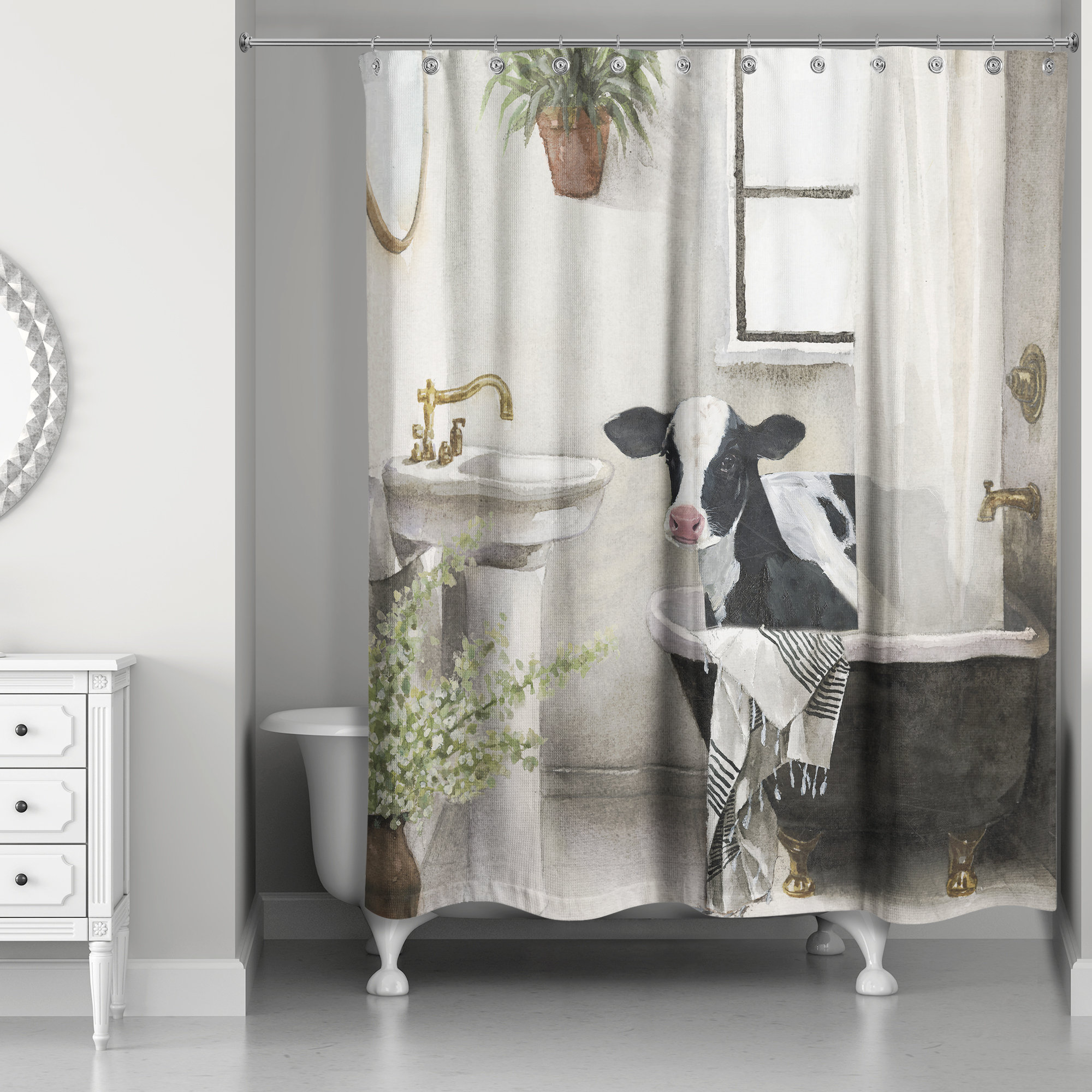Latitude Run® Cow in Bathtub Farmhouse Shower Curtain | Wayfair
