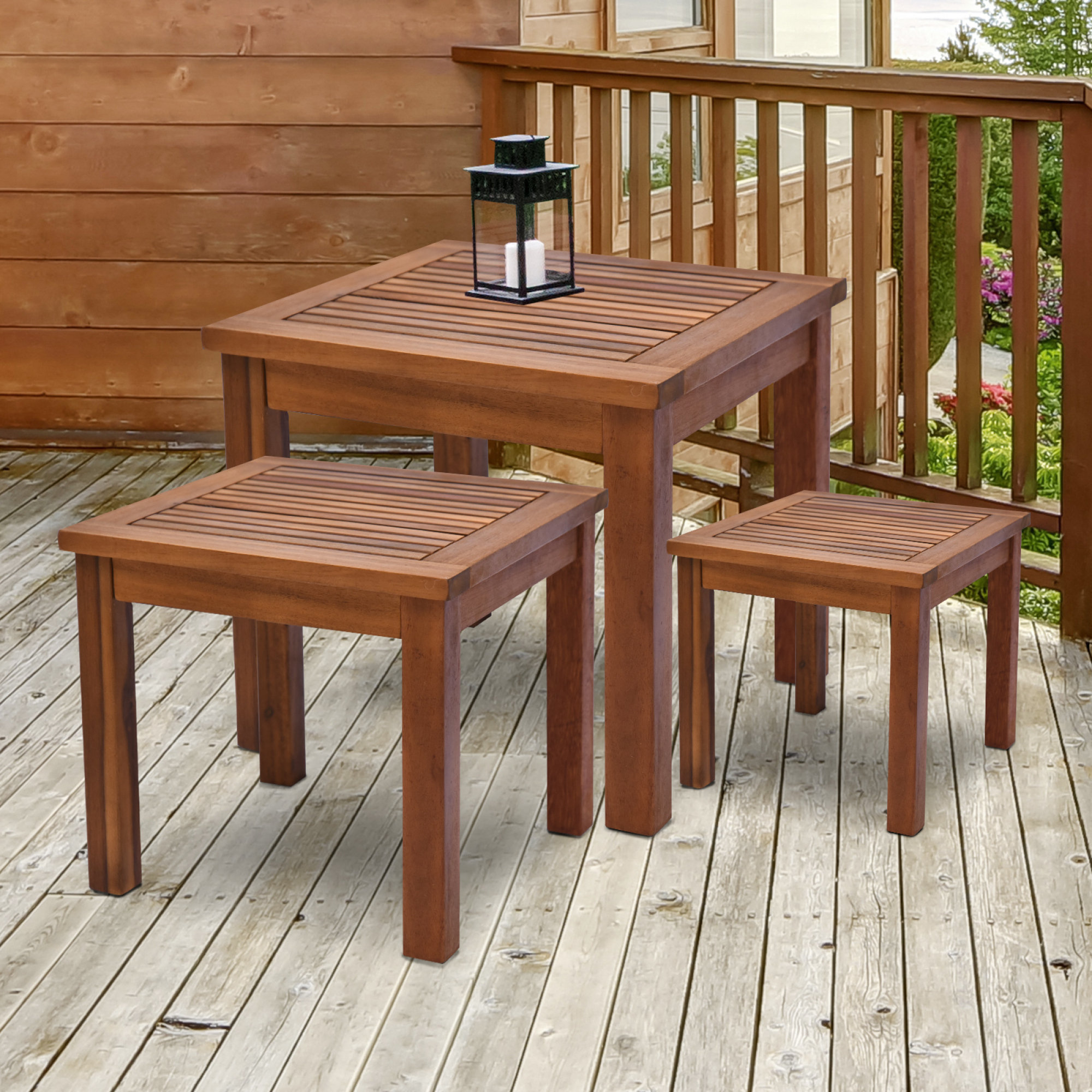 Latitude Run® Space-saving 3 Piece Acacia Wood Patio Table Set For ...