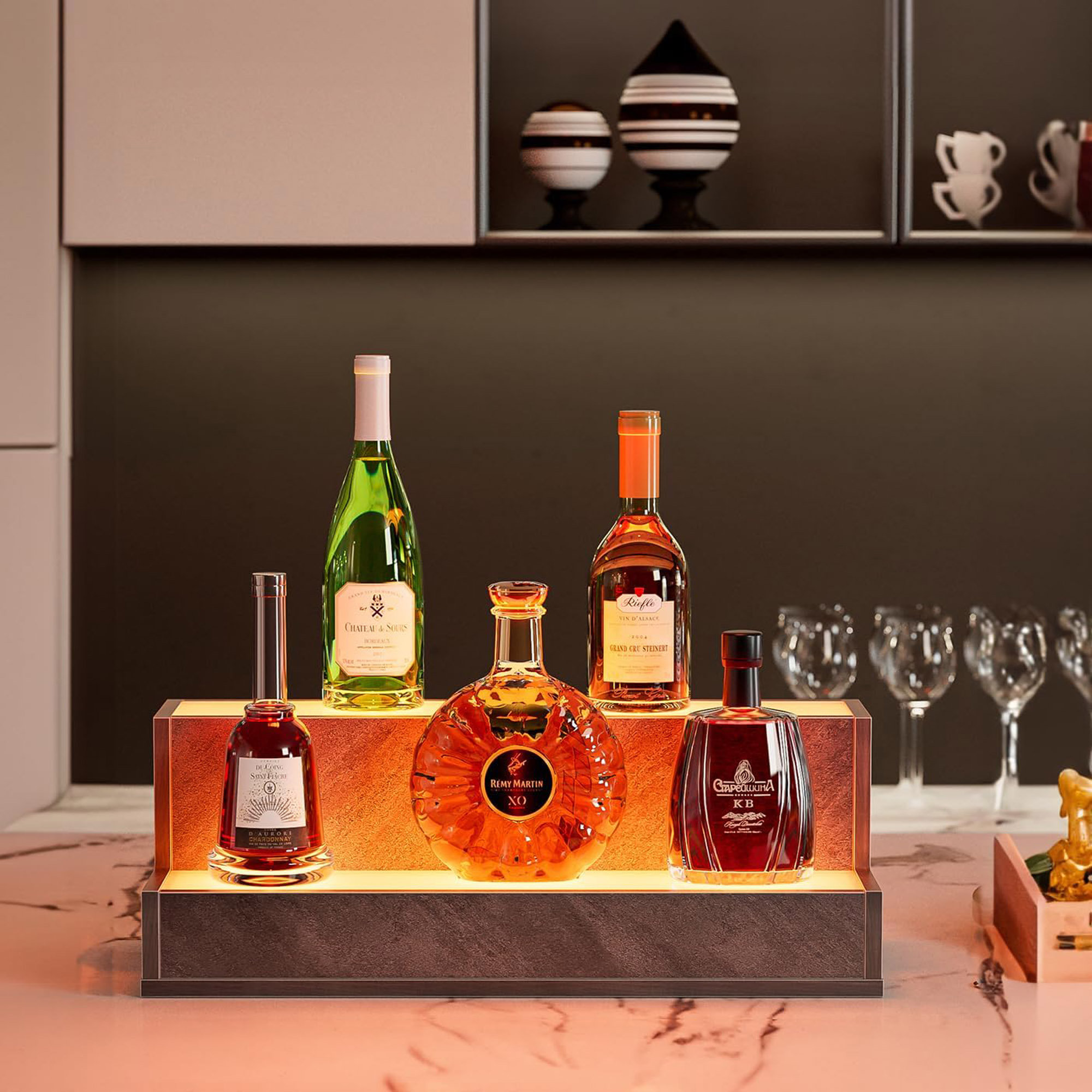 Wrought Studio LED Lighted Liquor Bottle Display Shelf, Bar Display ...