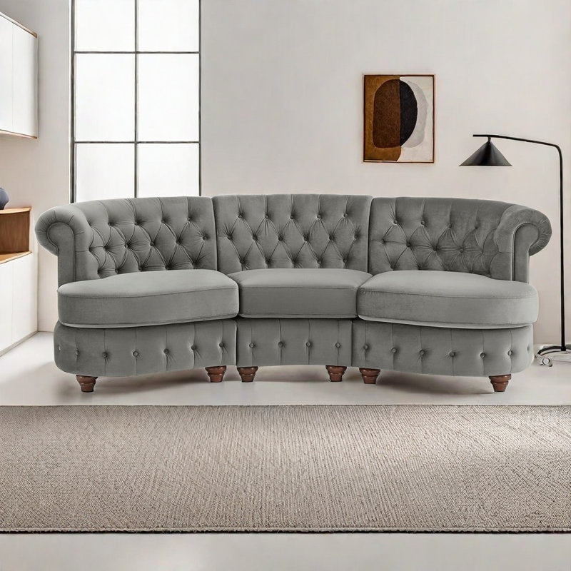 Axis Living Vintage Style Curved Pull Tab Sofa | Wayfair