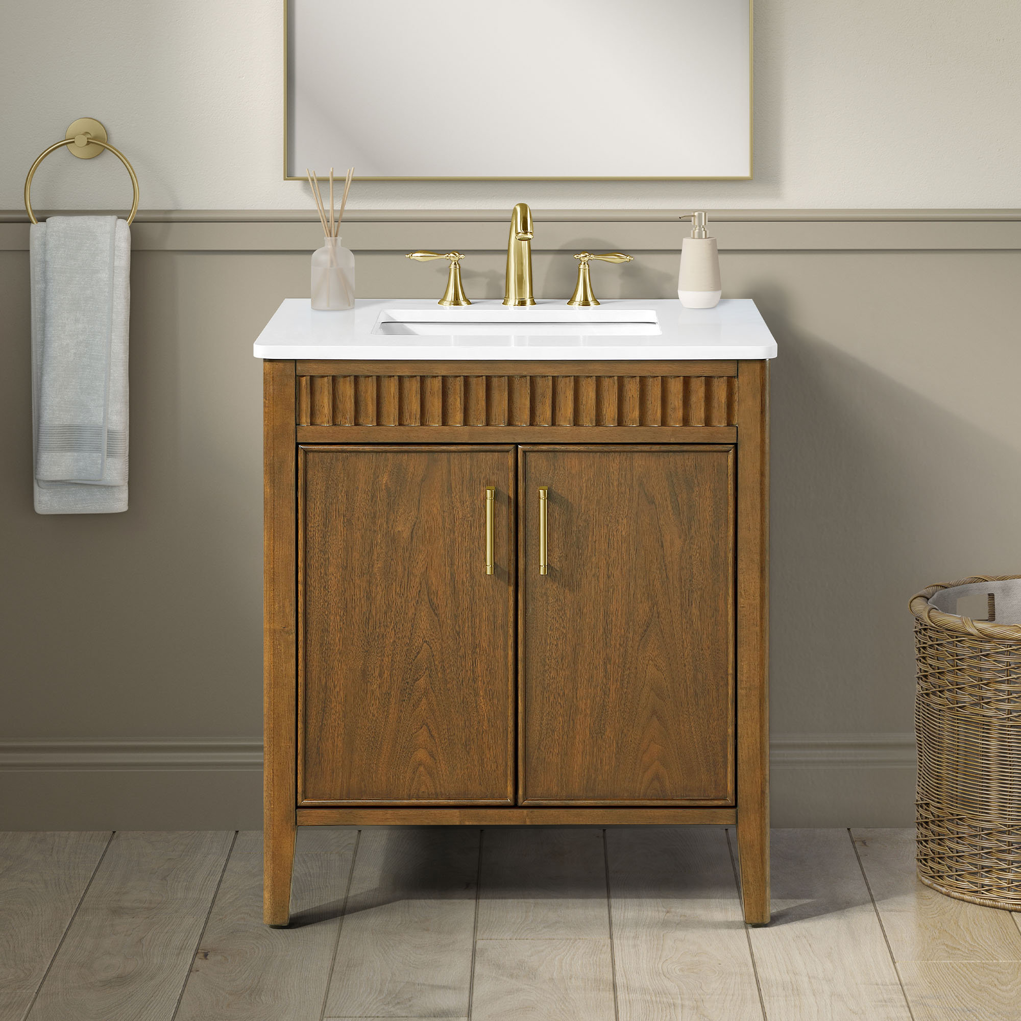 Symple Stuff Albertha 30 In. Single Sink Freestanding Warm Walnut ...