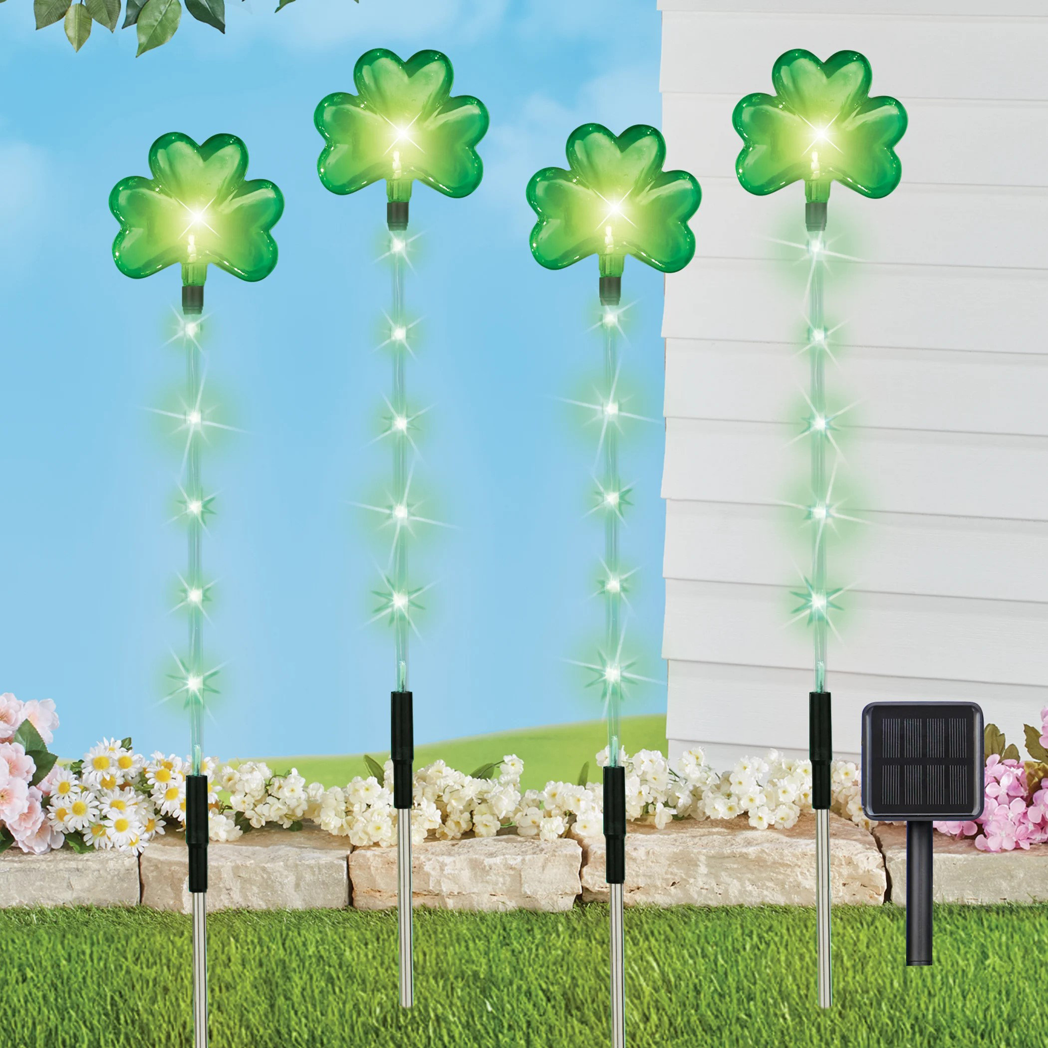 The Holiday Aisle® Set Of 4 Solar Shamrock Stakes | Wayfair
