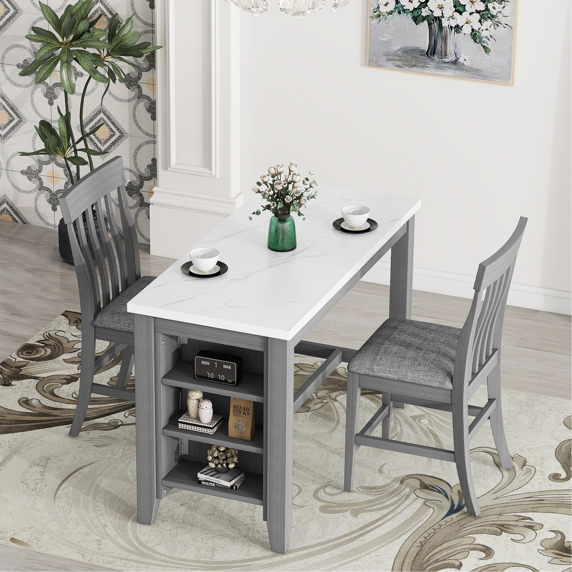 Winston Porter Stylish Counter Height Dining Table Set With Storage And ...