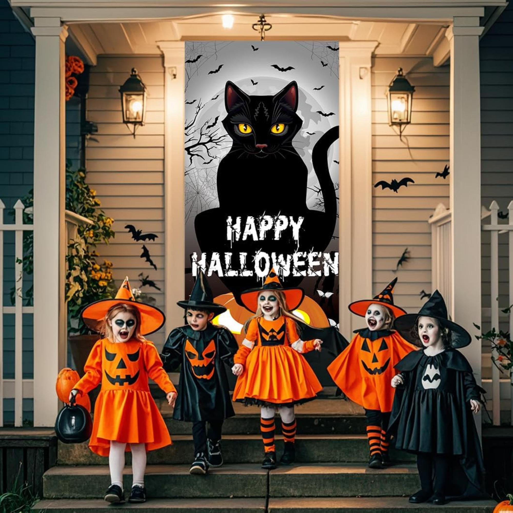 The Holiday Aisle® Happy Halloween Door Cover Decorations: Pumkin Black ...