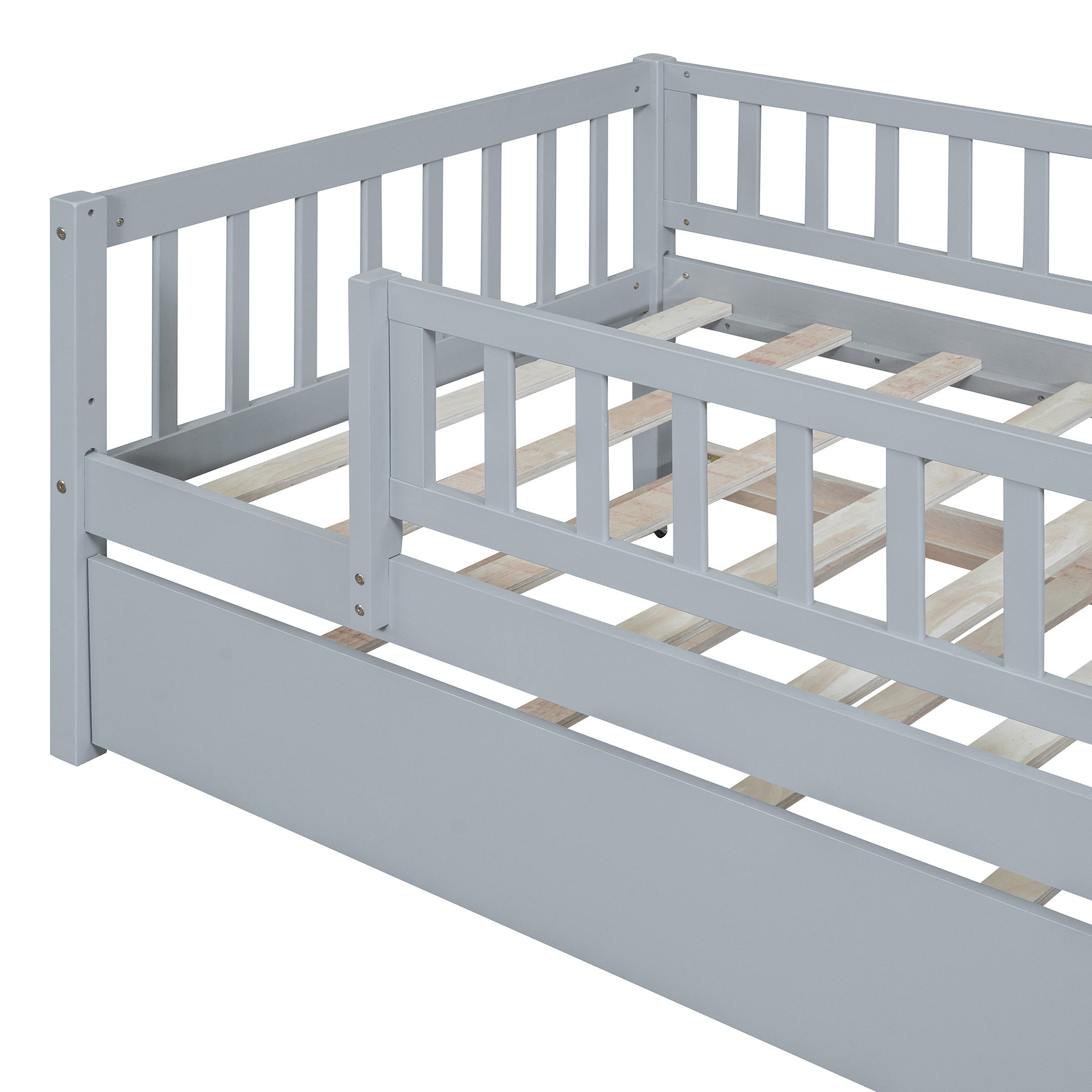 Latitude Run® Gray Twin Daybed With Trundle And Safe Fence Guardrails ...