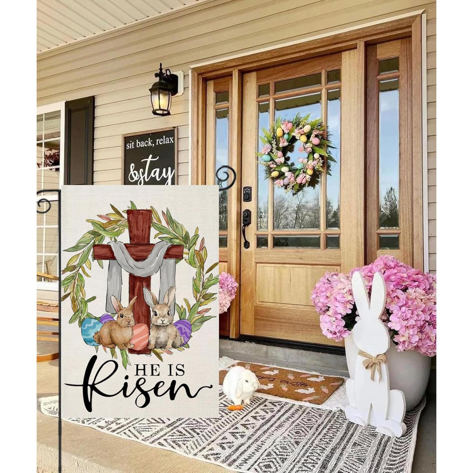 Ophelia & Co. Pâques, il est ressuscité, drapeaux de jardin à double face, aquarelle, croix ...