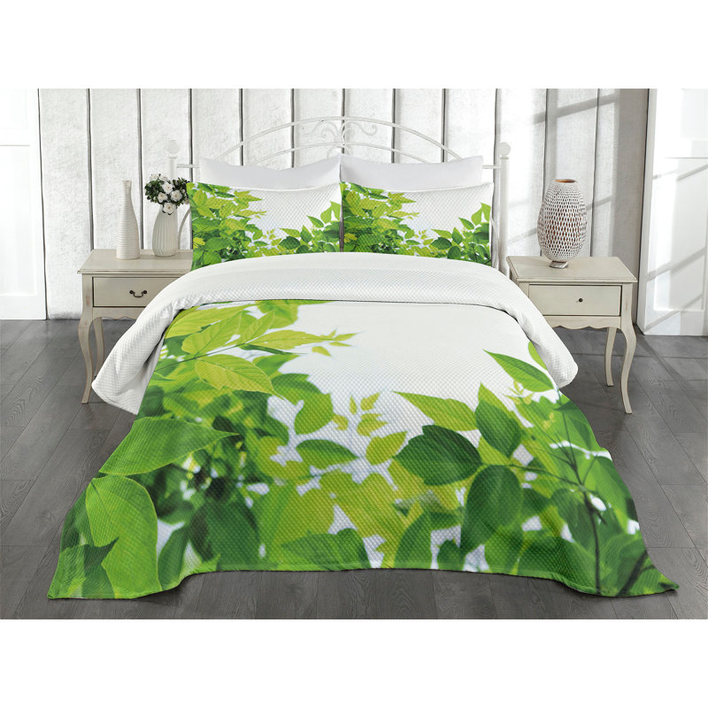 Ambesonne Plant Bedspread Set Birth of Nature Apple Green | Wayfair
