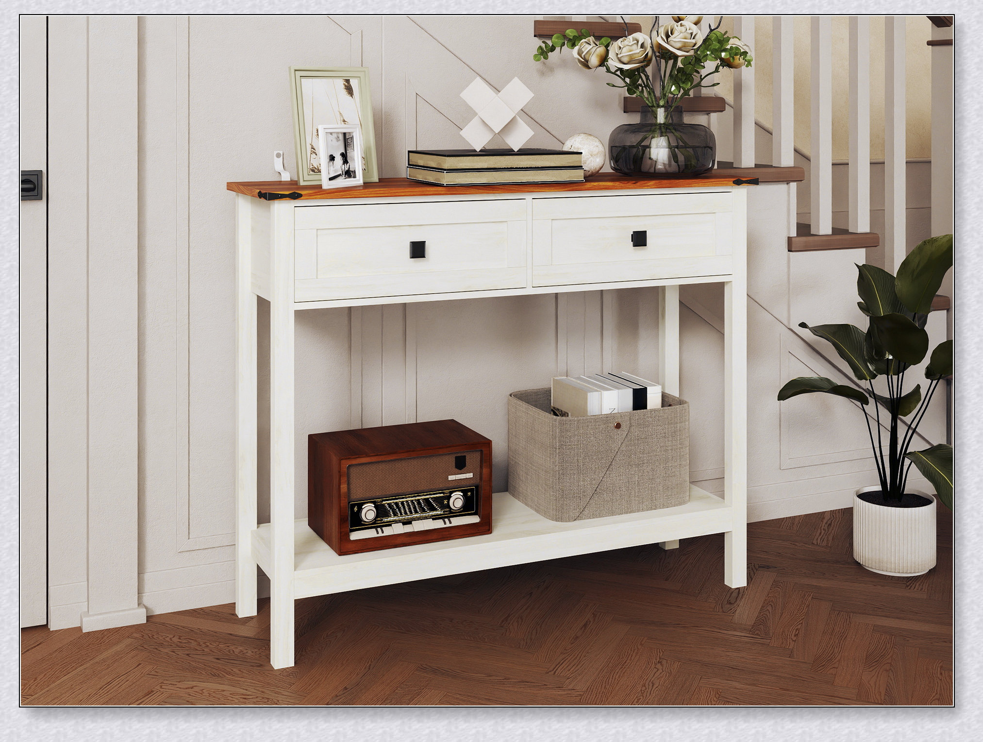 Gracie Oaks Farmhouse Style Console Table with 2 Drawer and Bottom ...