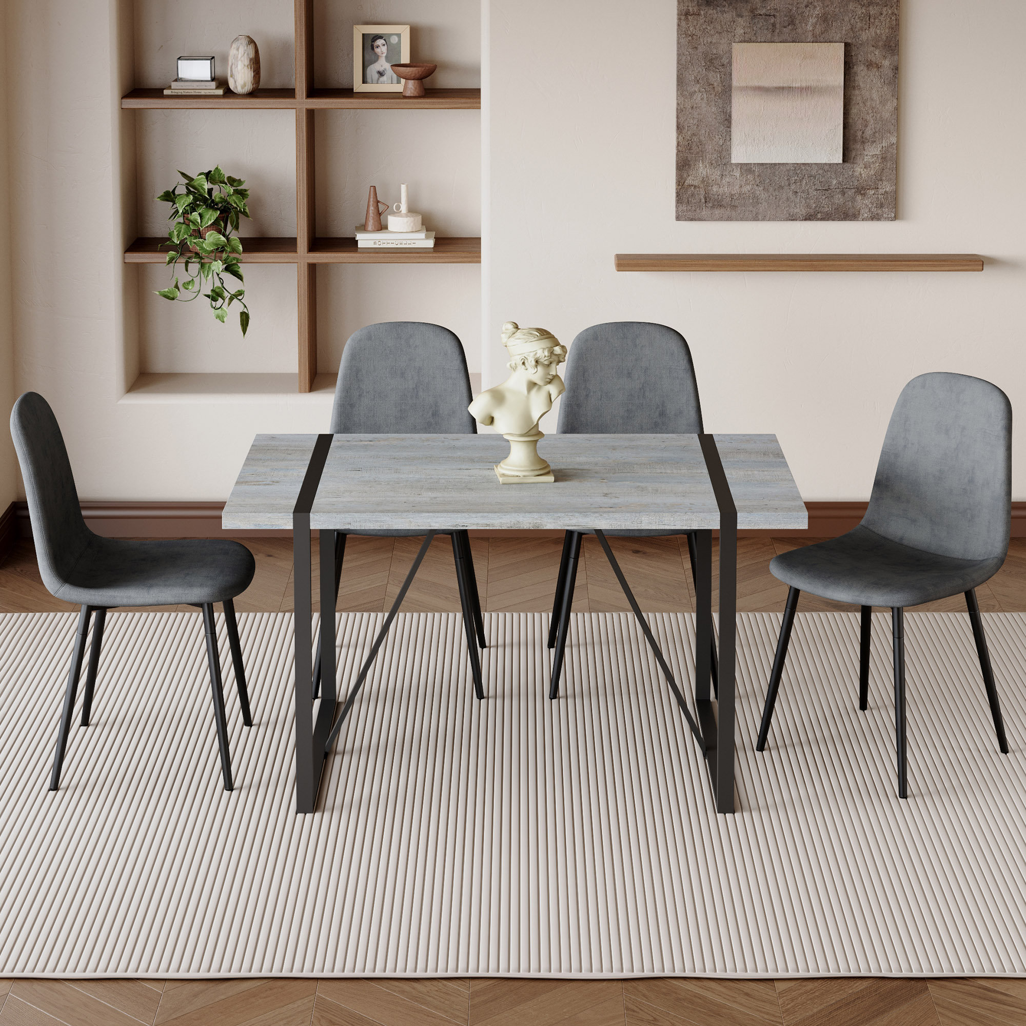 17 Stories Table And Chair Set. A Minimalist Retro Rectangular Dining ...