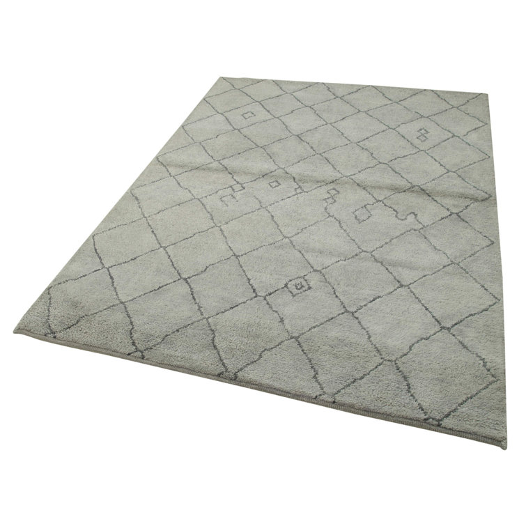 Hargun Geometric Hand Woven Hand Knotted 155 X 206 Grey Area Rug ...