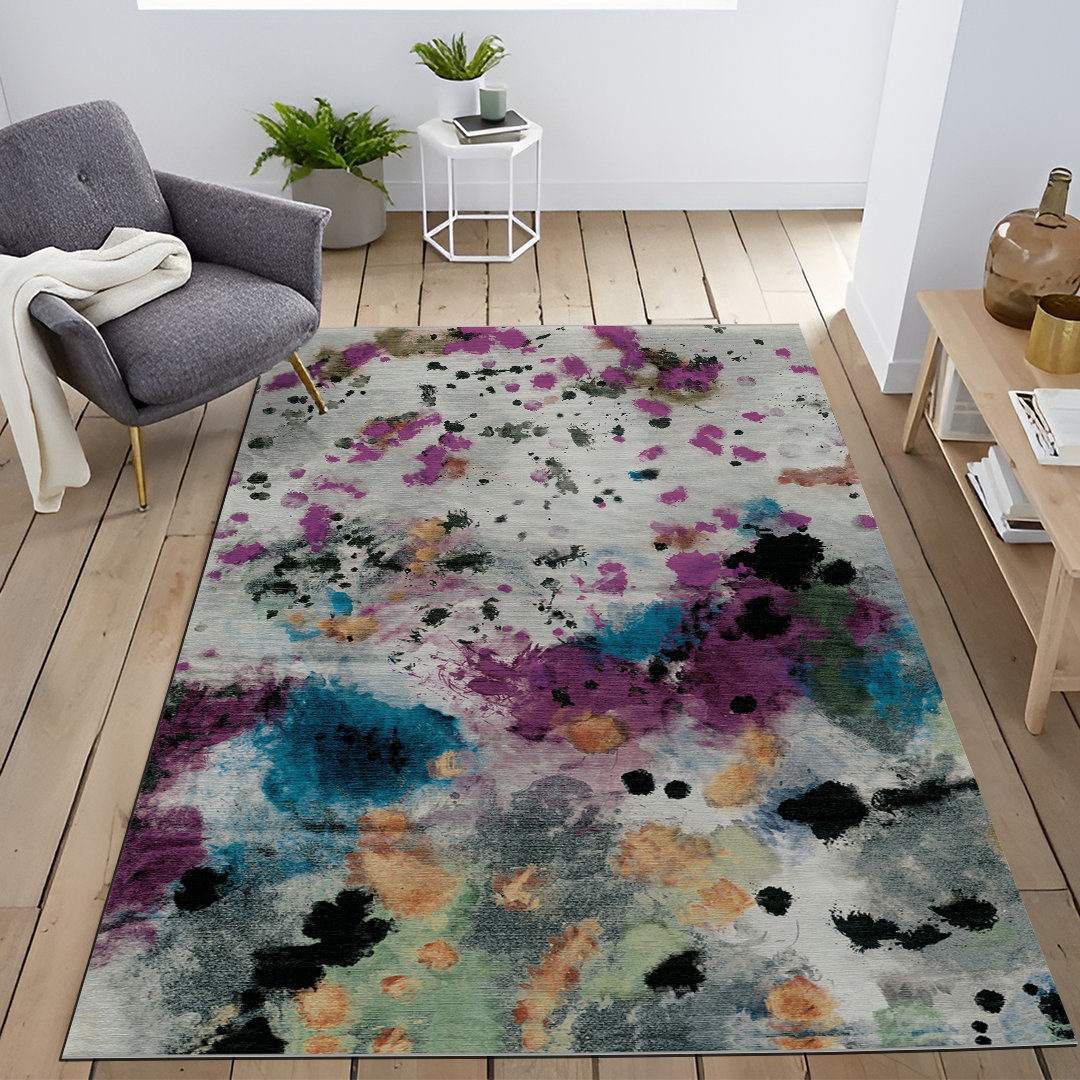 Orren Ellis Multi-Colored Paint Splatter Modern Decorative Rug | Wayfair