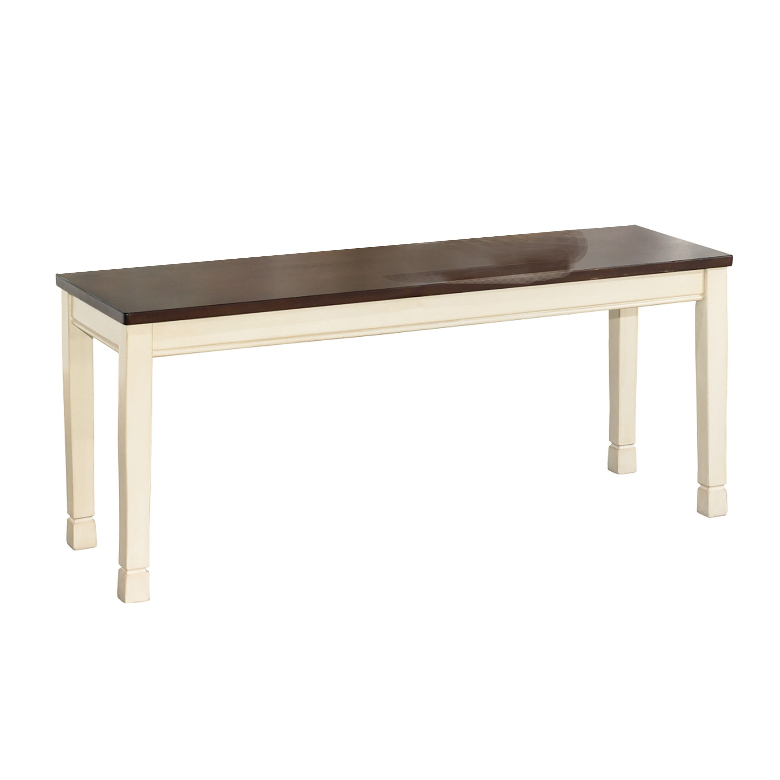 Benjara Borg Dining Bench, 42 Inch, Brown Wood Seat, White Straight ...
