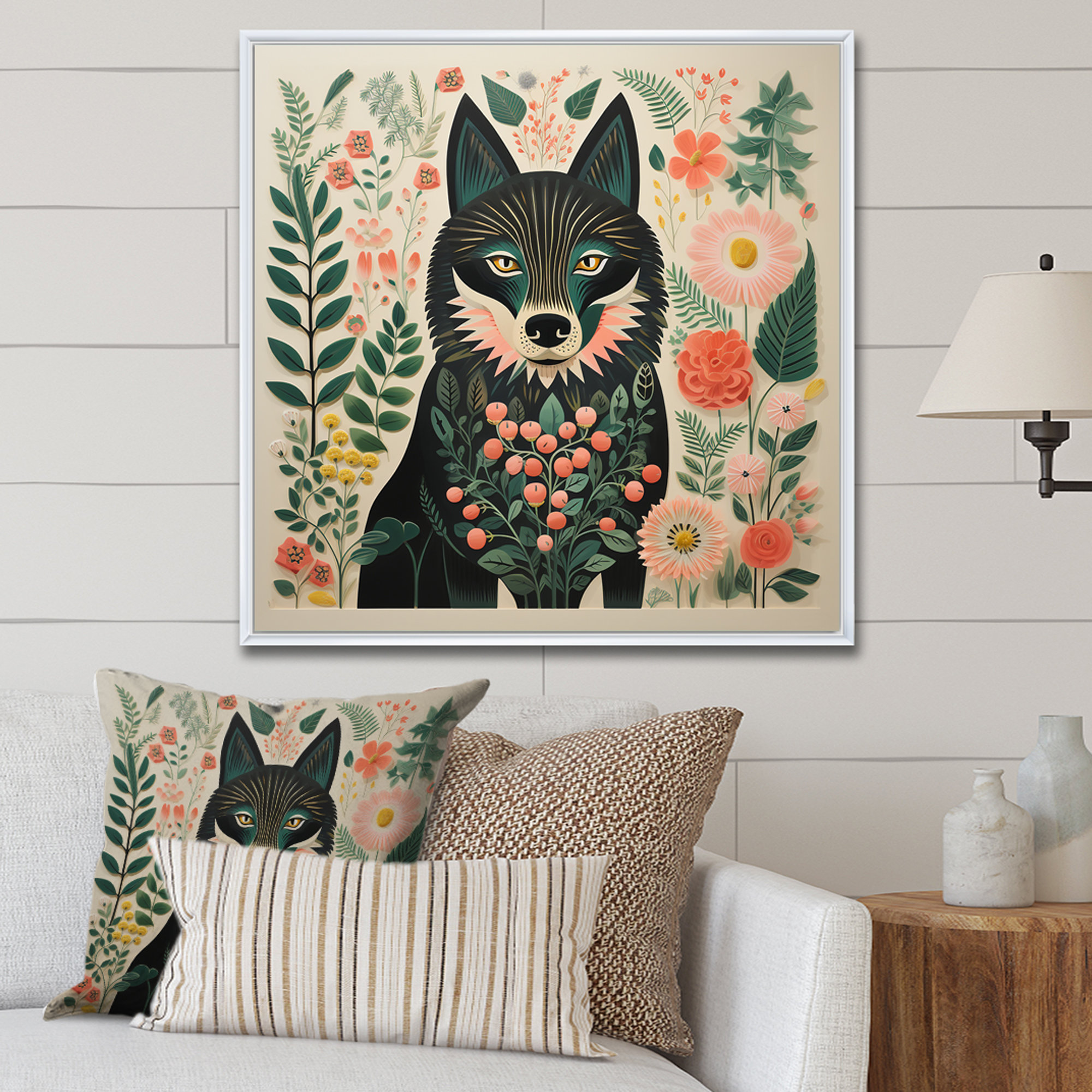 Loon Peak® Pink And Green Boho Wolf Portrait I - Wolf Animal Wall Art ...