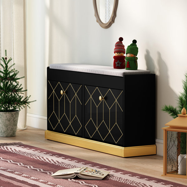 Mercer41 Teaira Upholstered Storage Bench with Flip Drawer Shoes ...