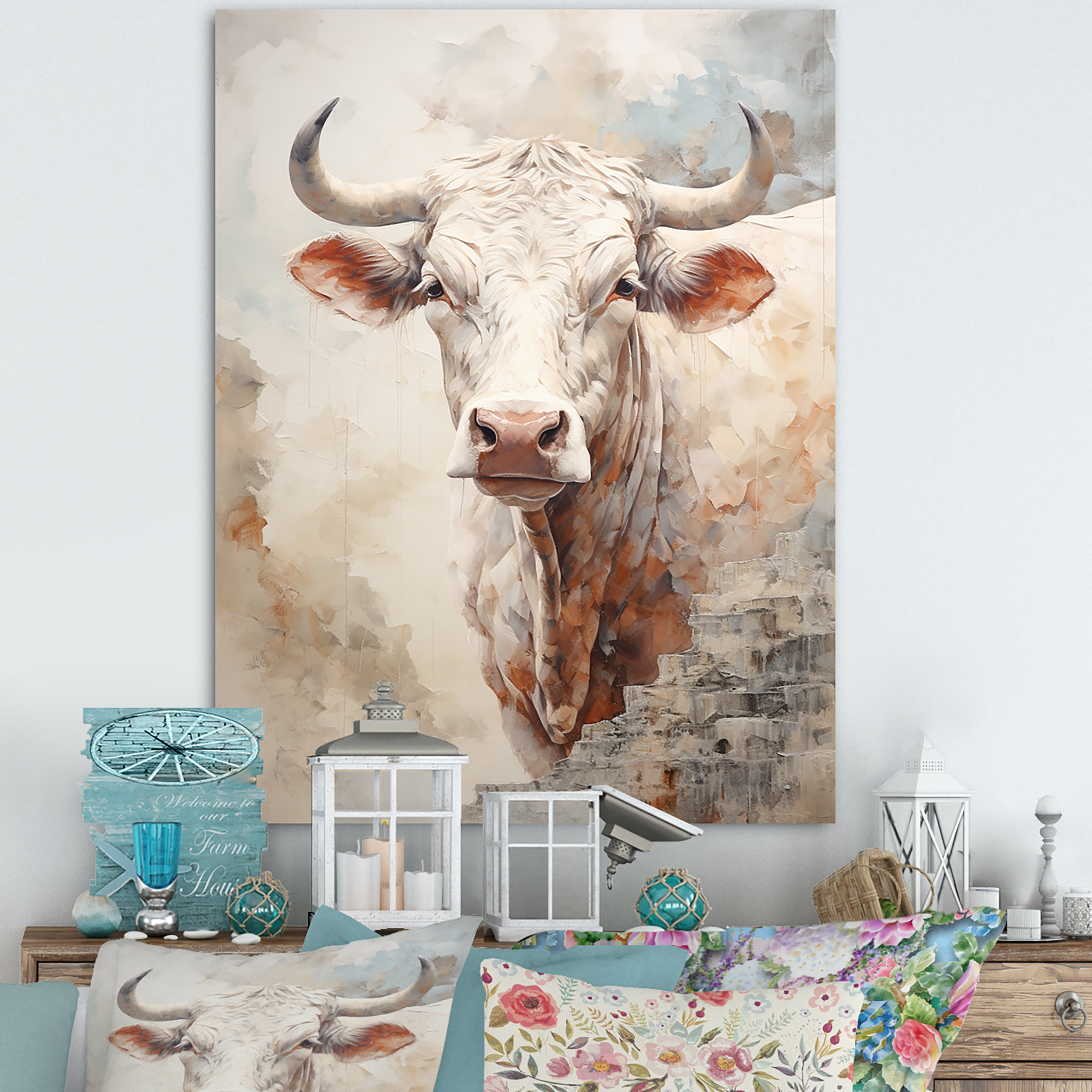 Design Art Handsome Beige Cattle Portrait - Cattle Canvas Print ...