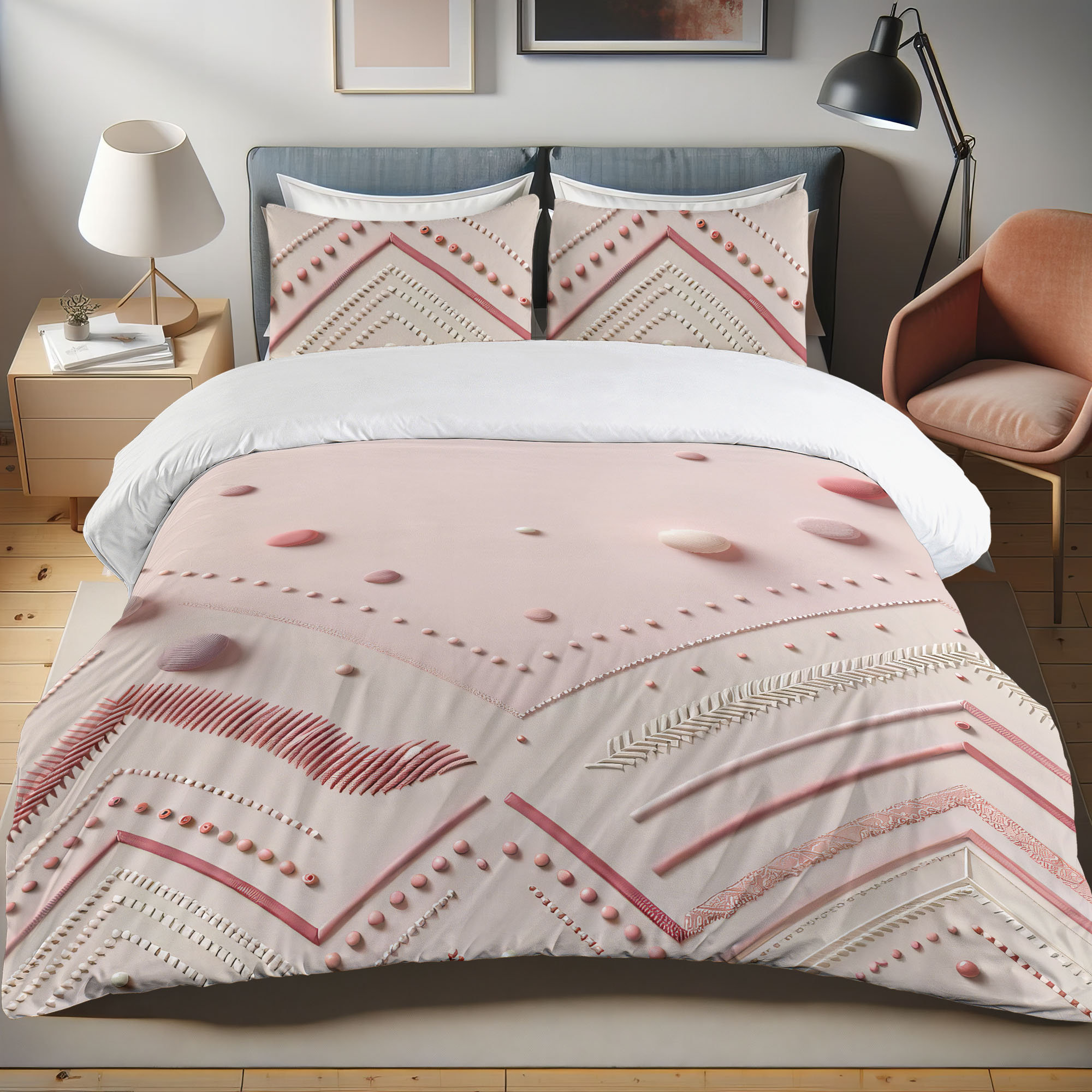 Ambesonne Pink Duvet Cover Set Neutral Blushing Chevron Dots Dried Rose ...